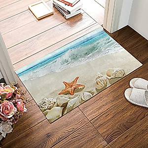 Summer Ocean Beach Area Rug 4x6ft/48x72in/120x180cm,Starfish Seashells Polyester Yoga Mat for Living Dining Dorm Room Bedroom Home Carpet Decor