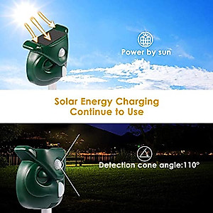 Ultrasonic Cat Deterrent, Outdoor 5 Modes Solar Powered Deterrent Device with Motion Sensor and Flashing Light, IP44 Waterproof Device for Garden, Farm, Yard, Dogs, Cats, Birds and More