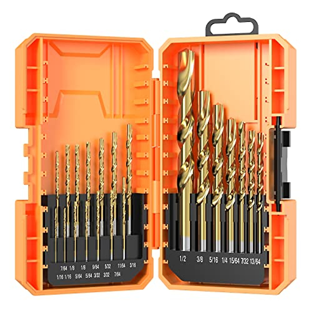 ENERTWIST 21 Pcs Titanium Twist Drill Bit Set,1/16"-1/2",135 Deg Tip High Speed Steel Drill Bit Kit for Metal/Steel/Wood/Cast Iron/Aluminum Alloy/Plastic/Fiberglass with Hard Storage