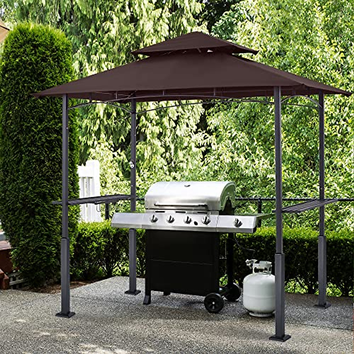 ABCCANOPY 8'x 5' Grill Gazebo Canopy - Outdoor BBQ Gazebo Shelter with LED Light, Patio Canopy Tent for Barbecue and Picnic (Brown)
