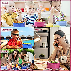 Stackable Salad Lunch Containers With Ice Pack, 1.3L Salad Bowls Bento Box Lunch Container with 4 Compartments Tray, 3oz Sauce Container for Dressings, Built-In Reusable Fork & BPA-Free (Pink)