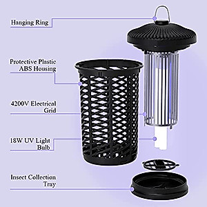 Electric Bug Zapper, Mosquito Zapper Indoor/Outdoor, 4200V 18W Waterproof Fly Zapper Mosquito Trap for Home, Patio, Backyard