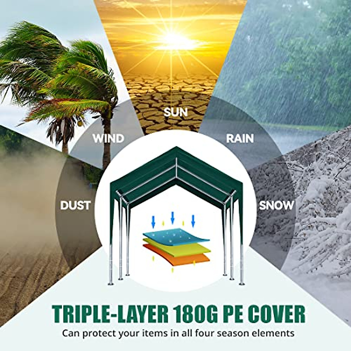 ADVANCE OUTDOOR Adjustable 10x20 ft Heavy Duty Carport Car Canopy Garage Boat Shelter Party Tent, Adjustable Height from 9.5 ft to 11 ft, Green