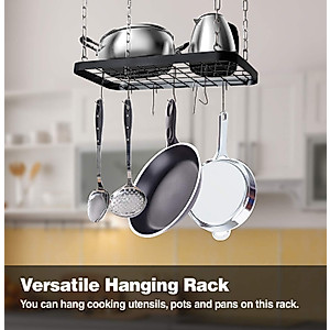 JACKCUBE DESIGN Hanging Pot and Pan Ceiling Rack, Wall Mount Grid Kitchen Pot Organizer Storage Shelves for Utensils, Cookware with 8 S Hooks (24.4 x 11.8 x 1.2 inches)- MK397B