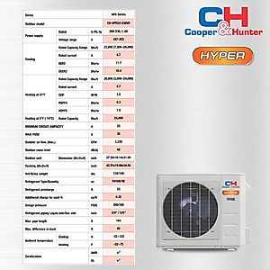 Cooper&Hunter Hyper Heat 24,000 BTU 2 TON Central Mini Split AC Air to Air Heat Pump System with Multi Position Air Handler Unit Including 25ft Installation Kit