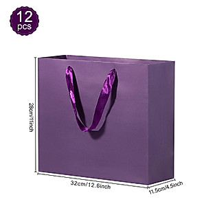 driew Large Purple Gift Bags, 12 Pack Extra Large Purple Gift Bag Ribbon Handles Heavy Duty Paper Gift Bags 12.6x4.5x11 inches Party Gift Bags for Shopping, Pakcing,Retail