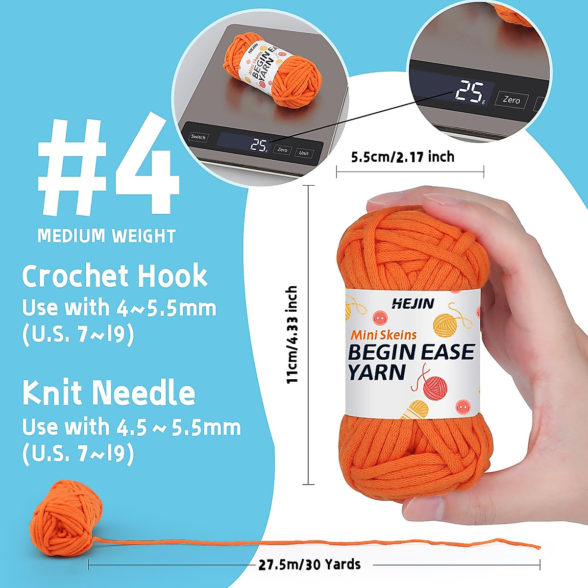 12PACK Yarn for Crocheting and Knitting - 360 Yards of Cotton Yarn for Crocheting and Knitting Mini Project; Worsted-Weight Medium #4; Cotton-Nylon Blend Yarn for Beginners Crochet Kit Making