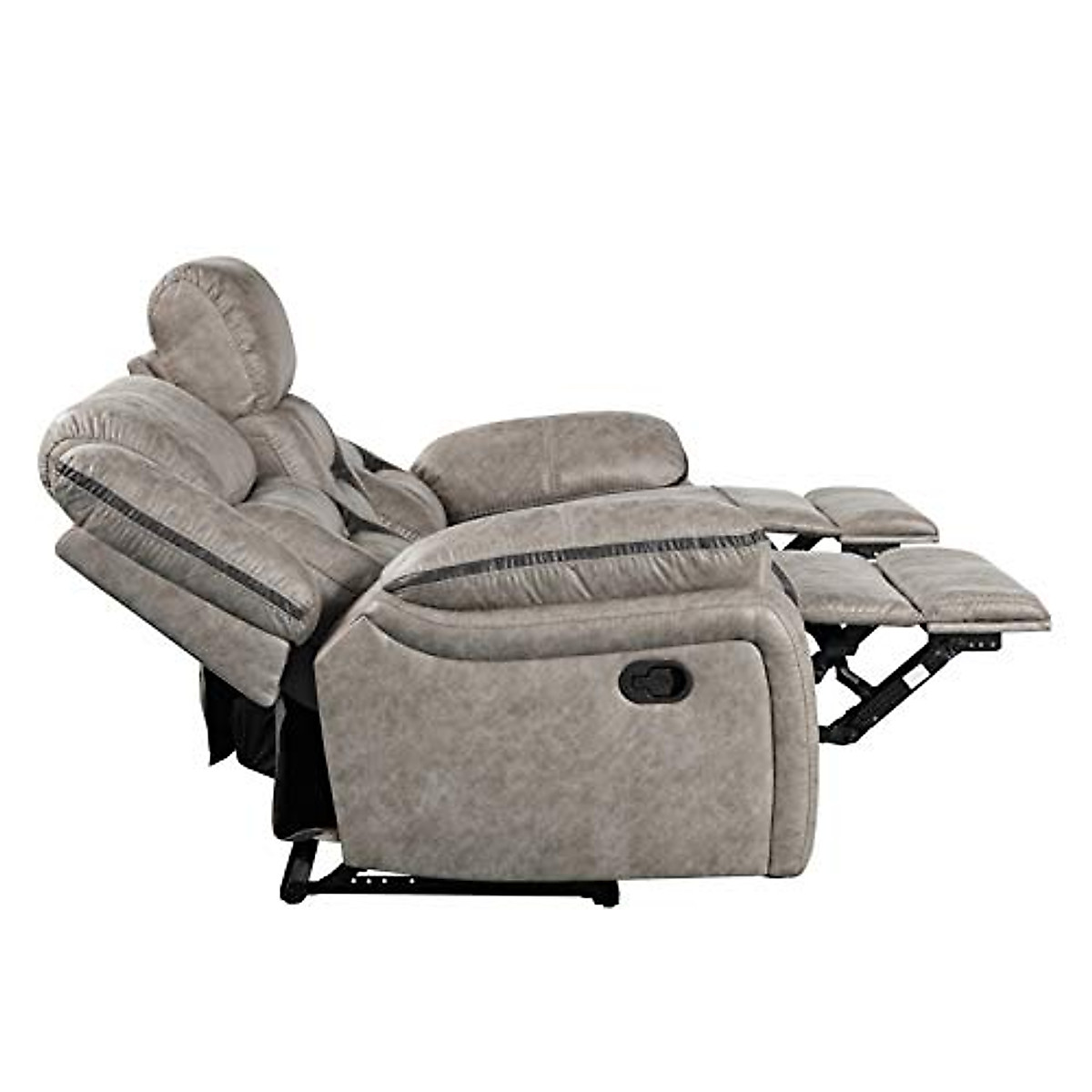Roundhill Furniture Elkton Manual Motion Reclining Sofa and Loveseat with Storage Console, Taupe