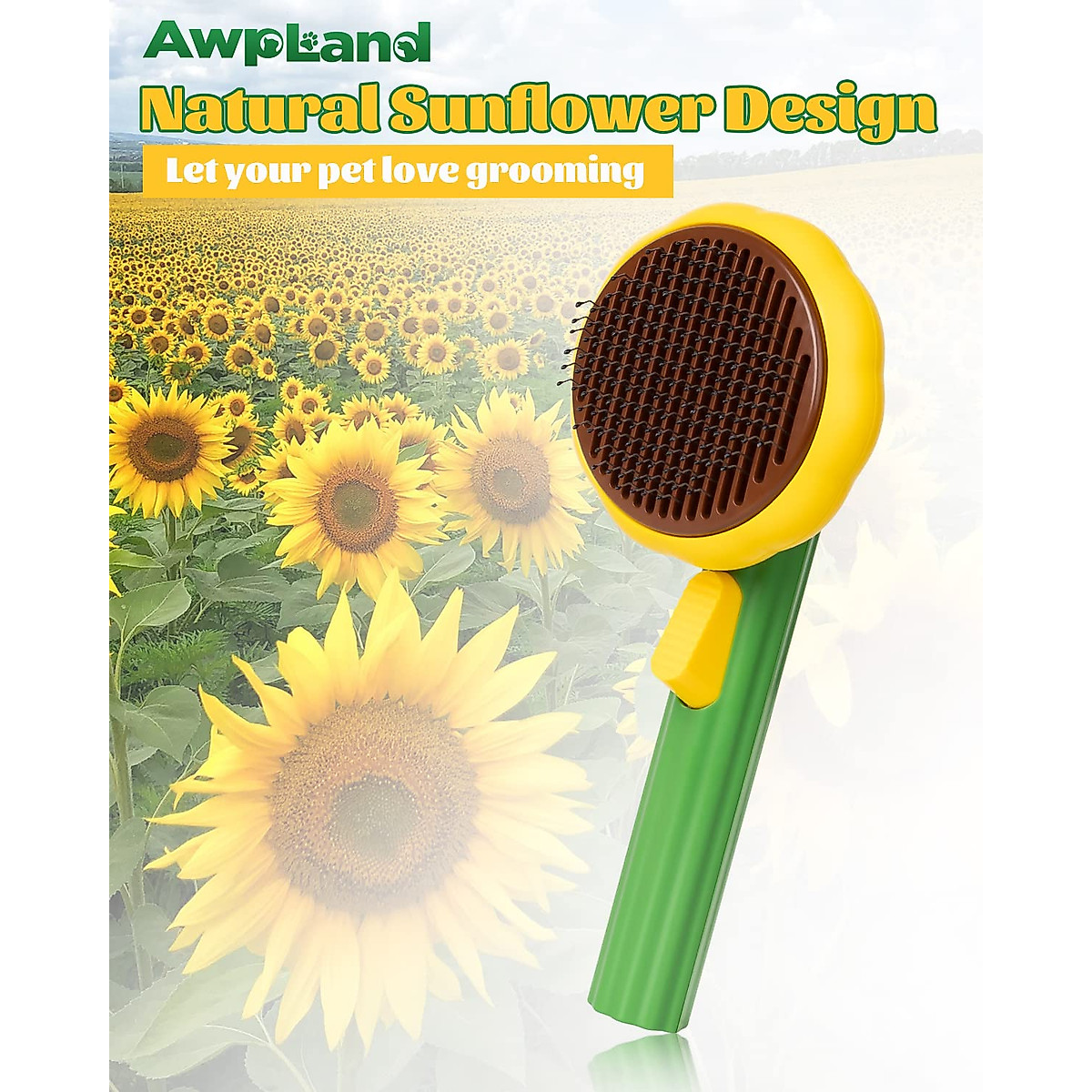 Awpland Cat Brush for Shedding, Sunflower Shape Self Cleaning Slicker Brush for Dogs Cats Puppy Rabbits, Cat Hair Brush for Removing Loose Hair, Fur, Undercoat, Mats, Tangled Hair, Knots