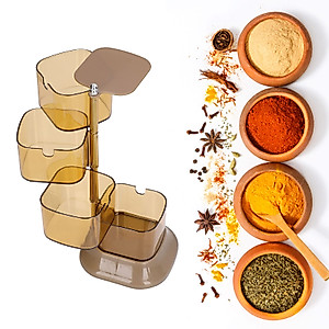 HERCHR Spice Jars Seasoning Storage Containers,4 Layer Clear Seasoning Rack Spice Pot Condiment Jars Rotatable Salt Box Sealing Seasoning Box for Home Kitchen
