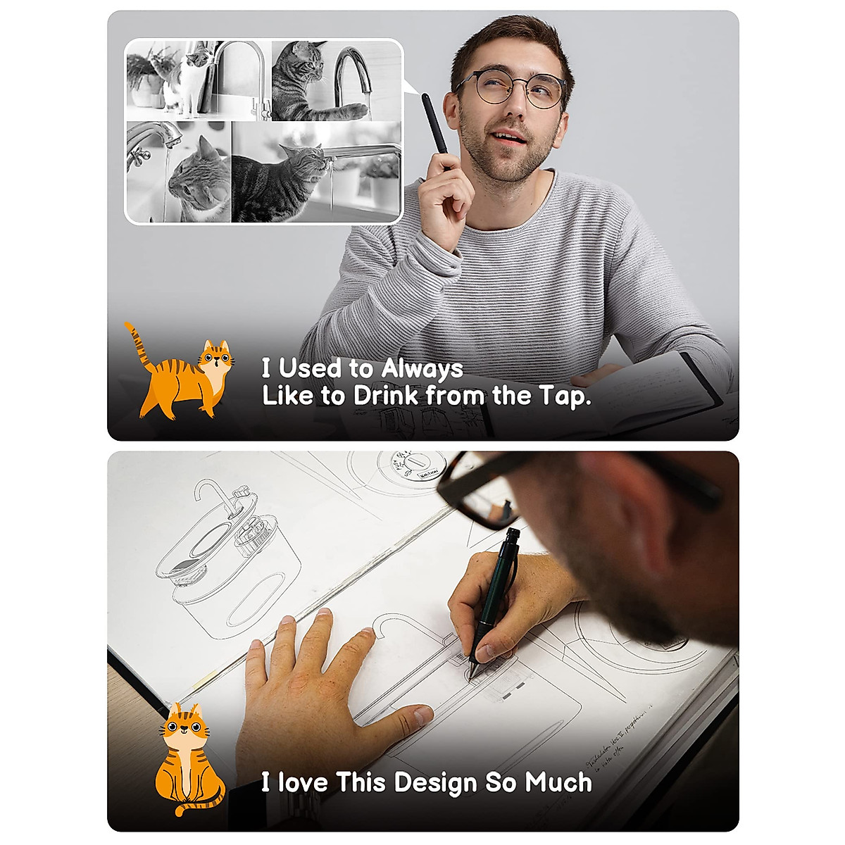 Stainless Steel Cat Water Fountain: 108oz/3,2L Pet Water Fountain with 8 Carbon Filter + 8 Sponge - Cat Fountains for Drinking Dishwasher Safe Design - SOOFPET