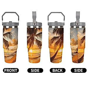 SYJTGDE Large Capacity Car Cup Tropical Beach Palm Tree Sunset Fashionable Upgrade Car Cup Advanced And Beautiful Travel Cup