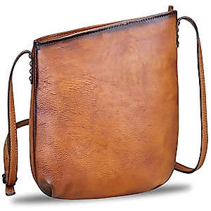 Genuine Leather Crossbody Bags for Women Retro Satchel Purse Handmade Small Designer Cute Shoulder Bag (Brown)