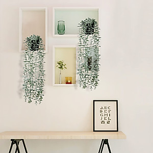 Sggvecsy Artificial Hanging Eucalyptus Plants Fake Hanging Plant 2 Pack Fake Potted Hanging Greenery Potted Hanging Eucalyptus for Home Indoor Outdoor Wall Garden Wedding Decor