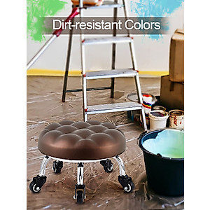 Lorvain Low Rolling Stool with Wheels, Roller Seat Short Stool with Universal Swivel Caster Wheels Leather Little Low Small Stools on Wheels for Home Garage to sit on- Mesh Brown