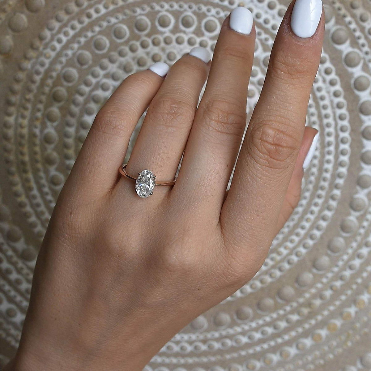 1.5 Carat Moissanite Oval Cut Forever Classic Engagement Ring Solid Gold Plain Ring Band 14K Rose Gold Bridal Ring Stackable Brilliant Ring