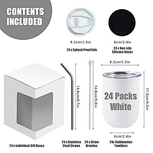 BetterSub 12oz Sublimation Straight Wine Tumblers Blanks Double Wall Insulated Stainless Steel Tumblers Bulk Sublimation Tumbler Cup with Lid, Metal Straw, Brush, Display Box, 24 Pack