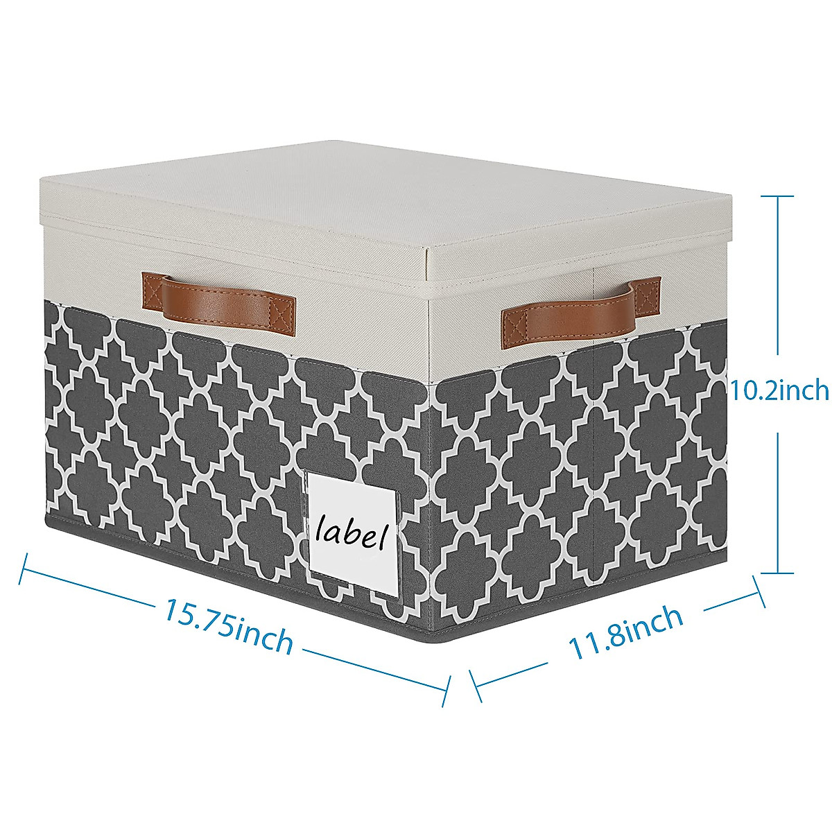 PFFVRP Extra Large Storage Bins with Lids, Foldable Fabric Storage Baskets with Lids, Sturdy Storage Boxes with Labels and 3 PU Handles for Closet Home Office (32L, 3 Packs, Grey Plaid&White)
