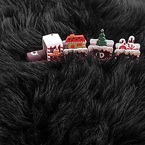 Noahas Black Faux Fur Table Runner,Cute Seat Chair Cushions for Dining Chairs,Fluffy Fur Placemats,Faux Sheepskin Chair Pads,Fuzzy Square Fur Chair Cover,Locker Rug,Table Mat (1.6 x 1.6 ft,1 Pack)