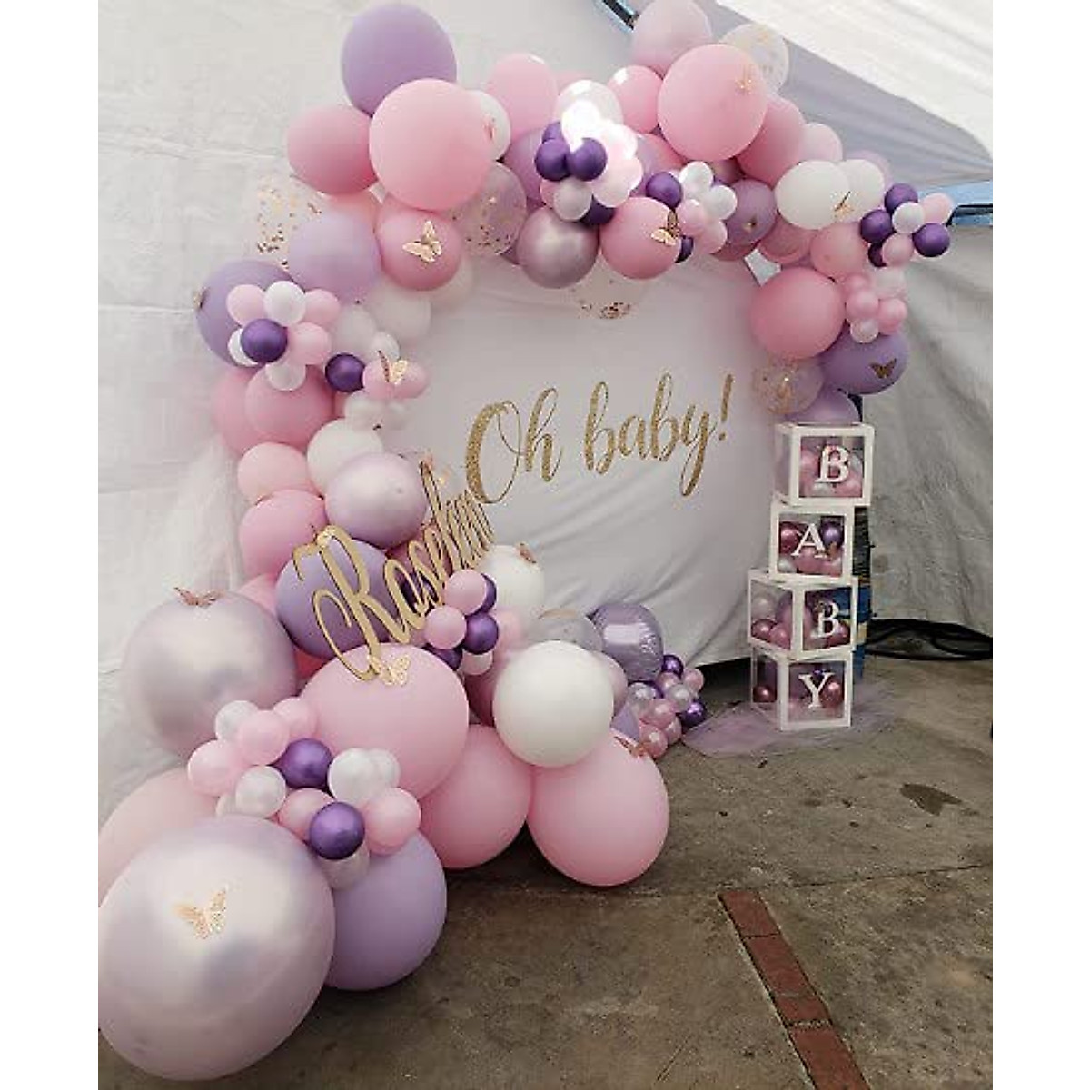 DASHAN Girl Baby Shower Decorations Oh Baby Sign for Birthday Party Backdrop 7.2x7.2ft Polyester Newborn Round Backdrop