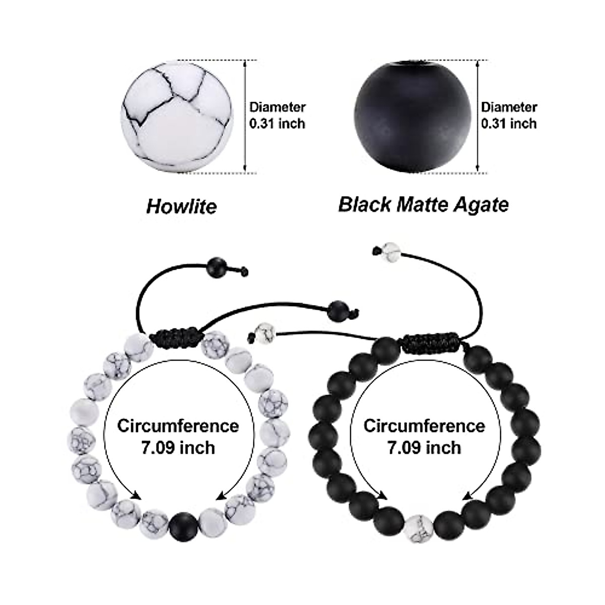 Howlite Black Matte Agate Couples Distance Energy Beads Bracelet For Valentine's Day Gift