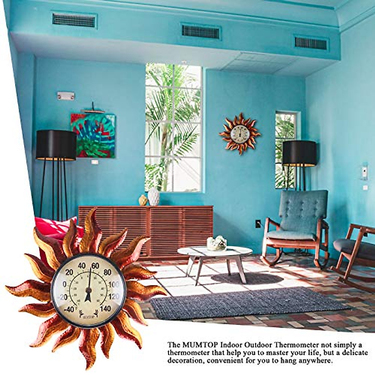 MUMTOP Outdoor Thermometers for Patio, Indoor Outdoor Thermometer,Sun Wall Thermometer Wireless Hygrometer, No Battery Needed Patio Hanging Decor