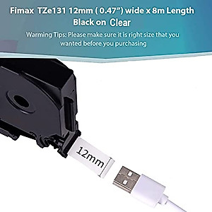 P-Touch Label Tape for Brother Label Maker Tape P Touch Tze tz TZe-131 12mm 0.47 Inch Black on Clear Label Refill, TZe131 Laminated Tape for PTH110 PT-D210 PTD600 PT-710BT, 1/2 Inch 26.2Ft, 4-Pack