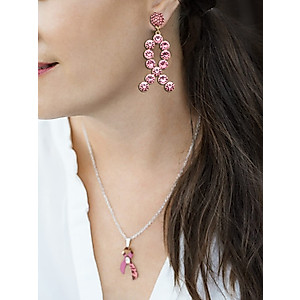 Glitter Rhinestone Pink Ribbon Drop Earrings Beaded Breast Cancer Awareness Earrings Jewelry for Women Breast Cancer Survivor Support Jewelry Gifts (Rhinestone pink)