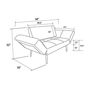 Novogratz Leyla Loveseat with Magazine Storage, Adjustable Sofa Bed Armrests to Convert into a Couch Sleeper, Light Gray Futon