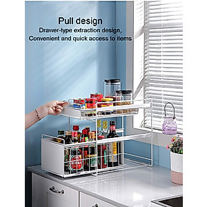LEAYAN Under Sink Storage 2 Tier Drawer Organizer, Under Sink Storage Rack with Sliding Basket Drawer, Pull Out Drawers Under Sink, for Kitchen Bathroom Under Sink Rack Shelf, White 40 * 28 * 40cm