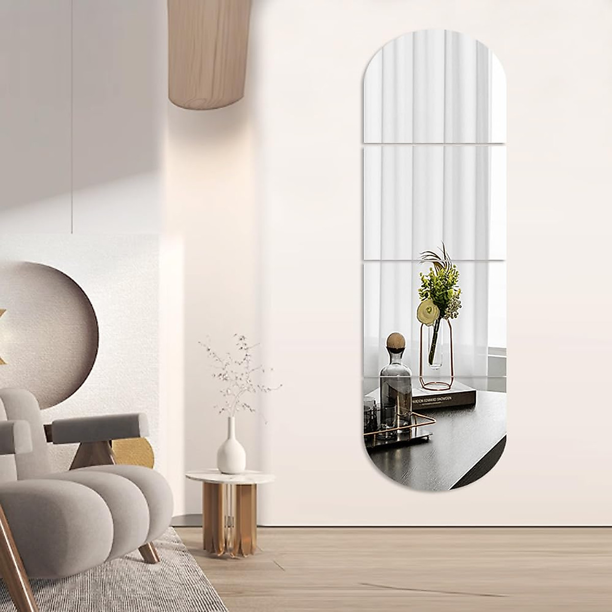 Full Body Length Mirrors for Walls, 15.7x12 4pcs Acrylic Plexiglass Mirror Stickers Wall-Mounted Stick On Frameless Makeup Large Long Mirror Home Workout Gym Hallway Dorm Floor Tile Self Adhesive