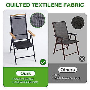 Haquatisol Patio Dining Chairs Set of 2, Outdoor Folding Sling Chair with 8 Level Adjustable Backrest, Aluminum Chairs for Porch Camping Pool Beach Deck Lawn Garden