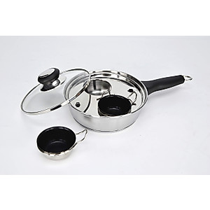 2 Cups Egg Poacher Pan - Stainless Steel Poached Egg Cooker – Perfect Poached Egg Maker – Induction Cooktop Egg Poachers Cookware Set with 2 Nonstick Large PFOA FREE Egg Poacher Cups
