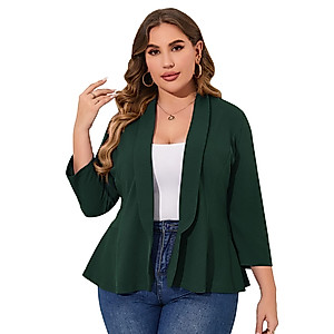 KOJOOIN Women Plus Size Casual Blazer Open Front Long Sleeve Work Office Cardigan Jackets Dark Green 2XL