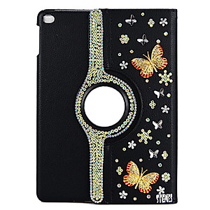 STENES Bling Case Compatible with Samsung Galaxy Tab S6 Lite (2022) 10.4 inch - Stylish - 3D Handmade Crystal Butterfly 360 Degree Rotating Stand Case with Smart Cover Auto Sleep/Wake- Black