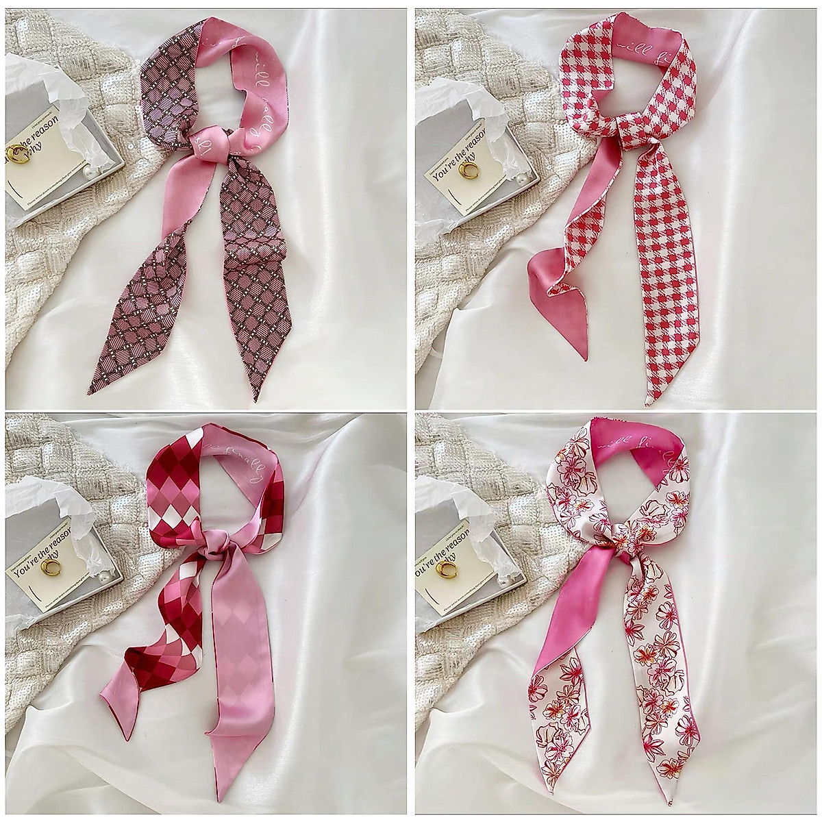 QTMY 17 Pack Purse Scarf for Bags Silk Head Scarf for Hair Handbag Women Scarfs Band Hair Neck Scarves Fashion Gifts (1)