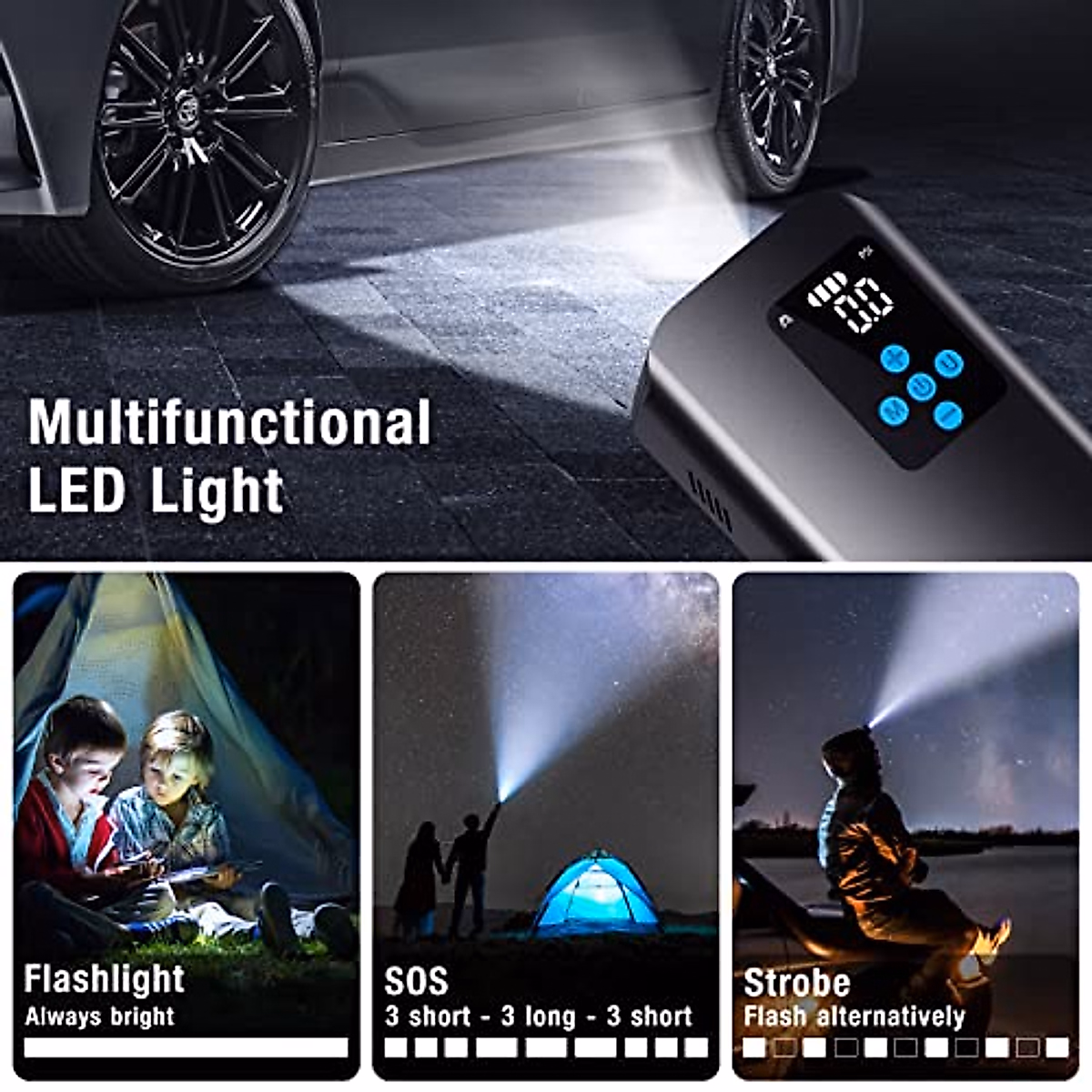 Nulksen Tire Inflator Portable Air Compressor, 150 PSI Cordless Air Pump with 7800mAh Battery, Tire Pump with Pressure Gauge for Car Bicycle Motorcycle Ball, Electric Bike