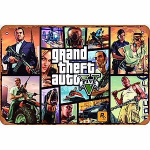 GTA 5 Poster Retro tin Sign Wall Art Decor Metal Sign Decoration Sign 8x12 inch