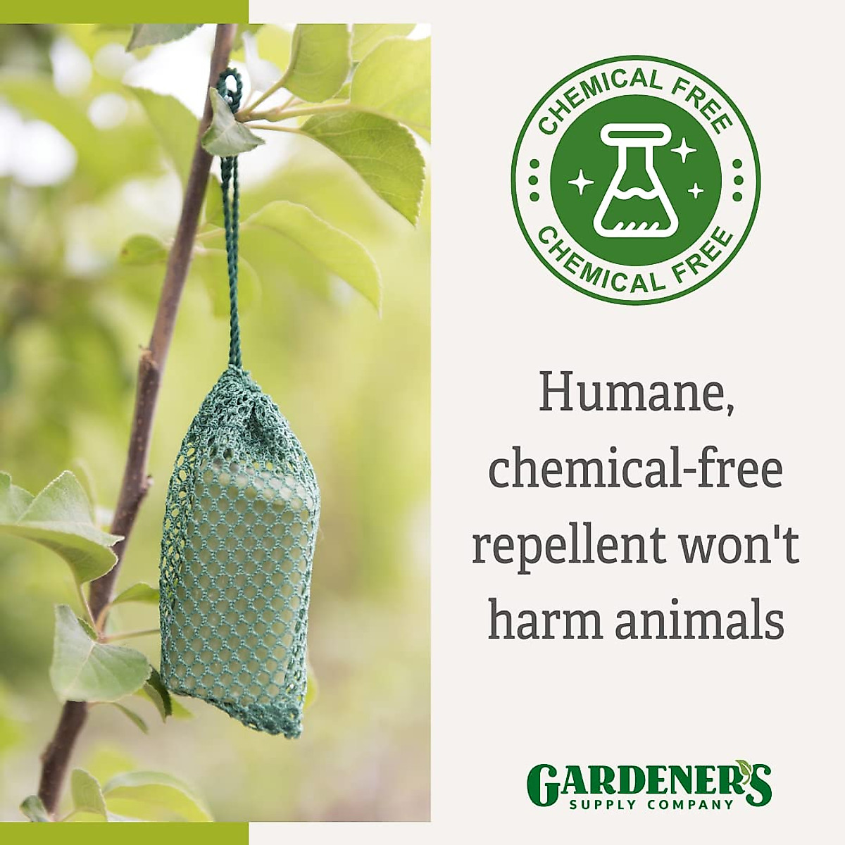 Gardeners Supply Company Deer Repellent Plant Pouches | Natural Citrus Scent Soap Based with Nylon Pouch Holder | Chemical Free Humane Deer Repel Outdoor Plants Protector | Set of 6