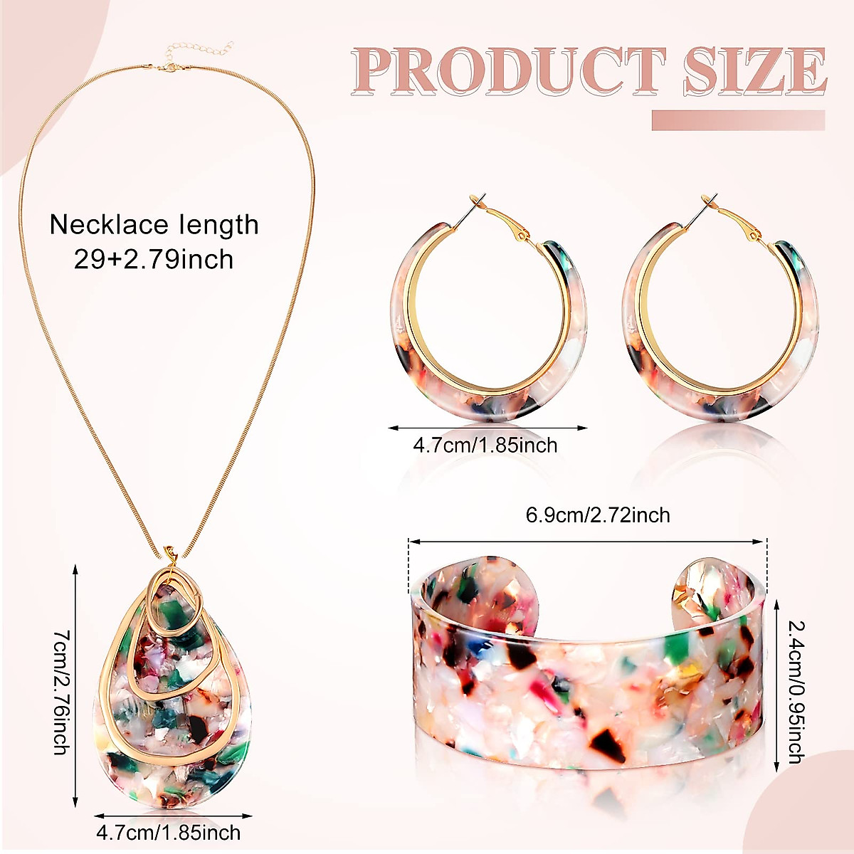 Kenning 4 Pcs Acrylic Jewelry Set for Women Statement Boho Resin Earrings Necklace Bracelet Stylish Jewelry Set for Women(Water Drop)