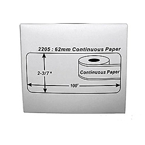 Brother Genuine DK-2205 5-Pack Black Print on White Continuous Length Paper Tape, 2.4" Wide x 100' Long (62mm x 30.4M)/per roll