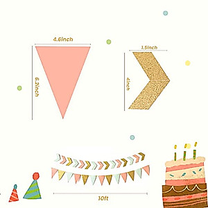 Fonder Mols Paper Triangle Flag Pennant Bunting Banner for Tribe Wedding Party,Baby Shower,Girl Nursery Decorations (Peach+Mint+Gold Glitter,10 feet,Double Sided,Set of 2)