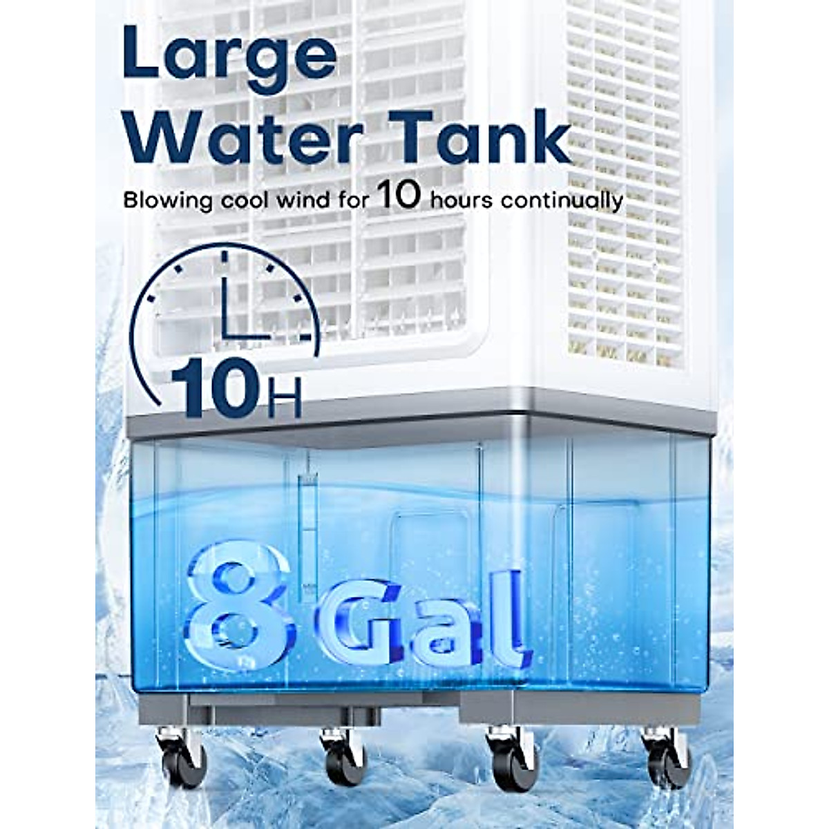 Evaporative Air Cooler, Breezewell 2100 CFM Outdoor Air Conditioner, 8 Gallon Windowless Air Conditioner for Room w/ 3 Speed, 4 Ice Pack, 4 Scroll Casters, Swamp Cooler for Outdoor Indoor Use