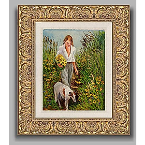 SOLD Handful of Daffodils, Female Figure And Dog By Internationally Renown Impressionist Artist Yary Dluhos