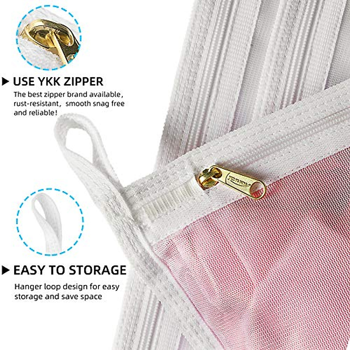 TENRAI Delicates Laundry Bags, Bra Fine Mesh Wash Bag for Underwear, Lingerie, Bra, Pantyhose, Socks, Use YKK Zipper, Have Hanger Loops, Small Openings (White, 3 Small, CQS)