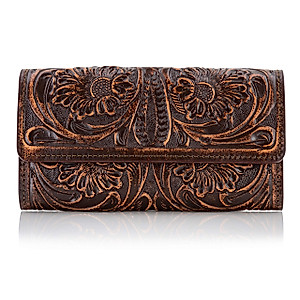 Mauzari Geneva Women's Tooled Leather Wallet (Copper Highlights)