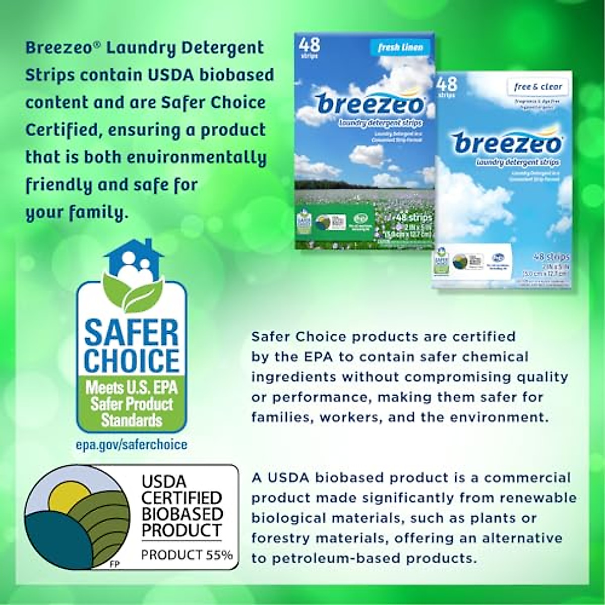 Breezeo Laundry Detergent Strips (48 strips) - Fresh Linen Scent - More Convenient than Pods, Pacs, Liquids or Powders – Great for Home, Dorm, Travel, Camping & Hand-Washing