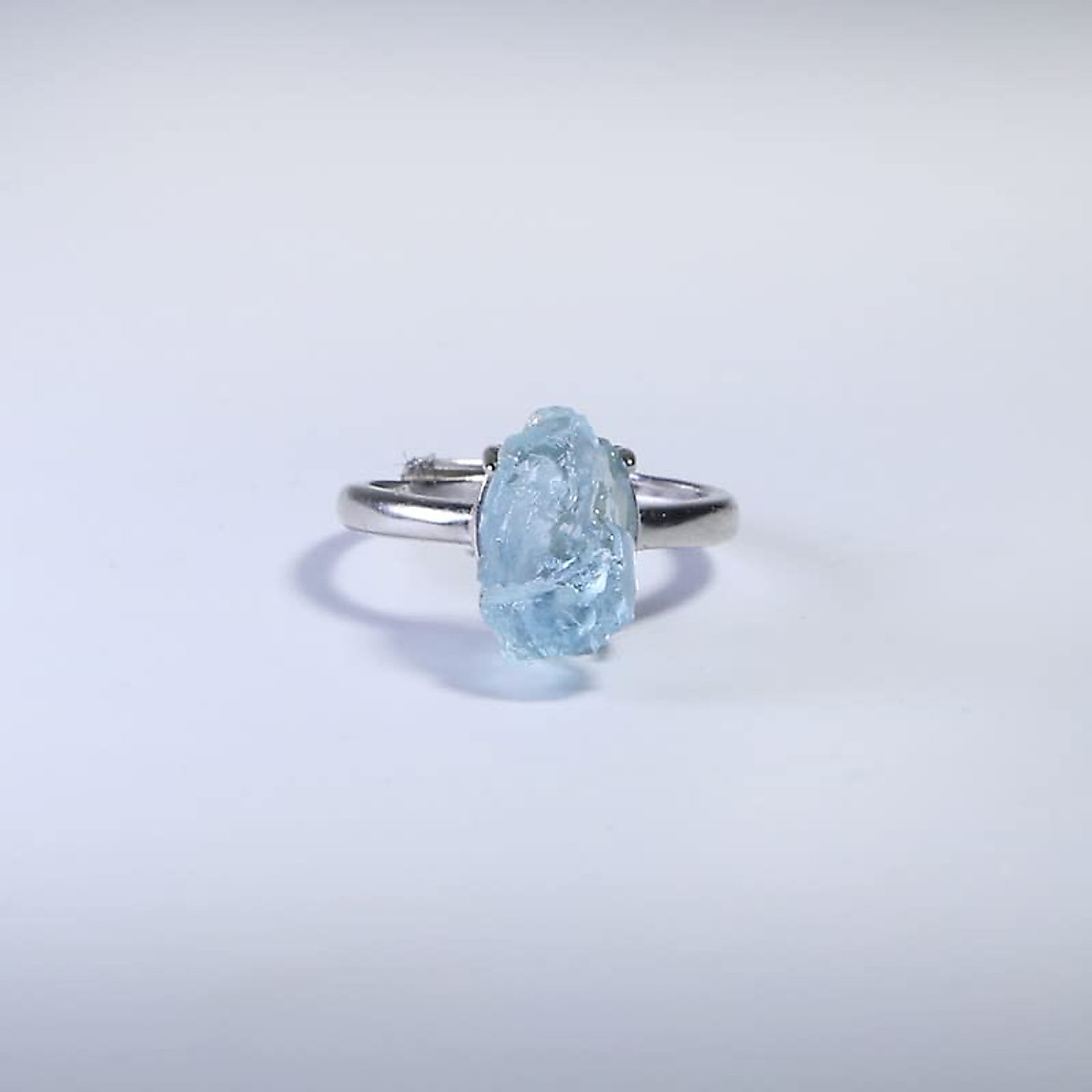 Sundarwald Small Aquamarine Raw Gemstone Varnished Brass Ring Adjustable for Women Men Unisex White Blue Stones Natural March Birthstone Slim Band Unique Simple Gifts