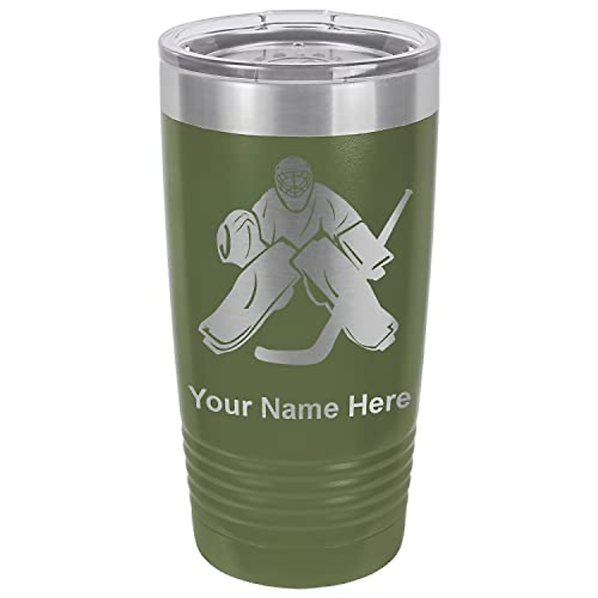 LaserGram 20oz Vacuum Insulated Tumbler Mug, Hockey Goalie, Personalized Engraving Included (Camo Green)