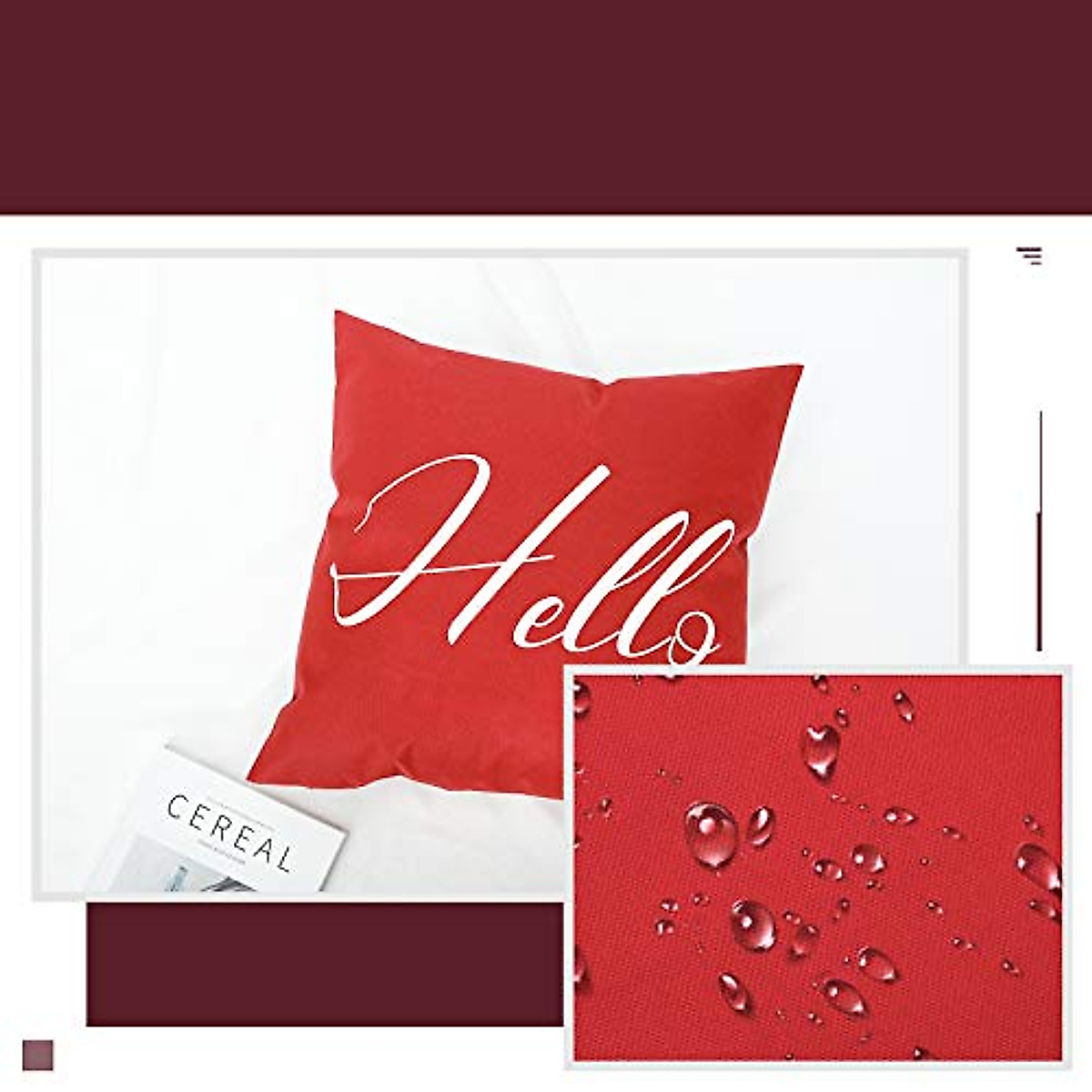 MoKo 2-Pack Waterproof Outdoor Pillow Cover 18x18, Decorative Patio Garden Throw Pillow Cases with Quotes Hello, Square Cushion Covers for Backyard Sofa Couch Tent, 45 x 45 cm, Red